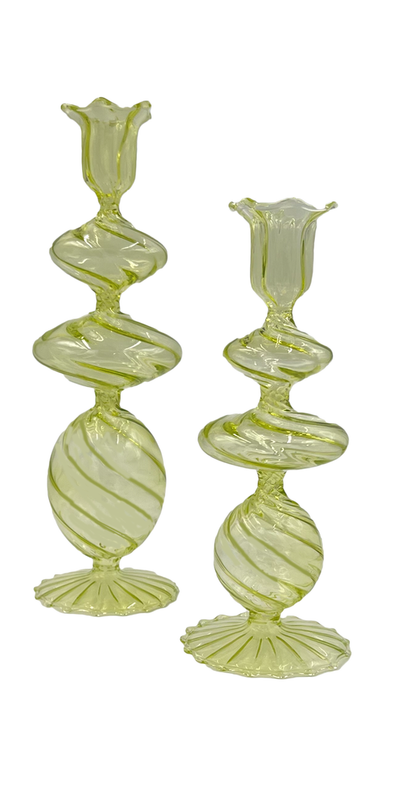 Farrah Large Green Candlesticks, Set of 2 - Hunt and Bloom